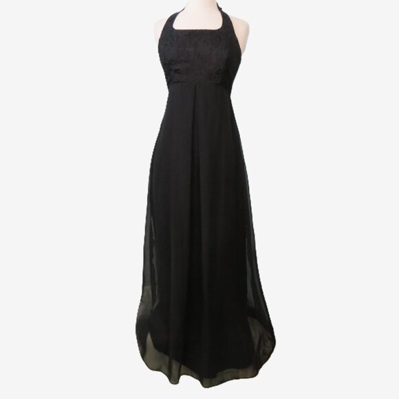 Unbranded | Dresses | Vtg Unbranded Black Maxi Dress Lace Chiffon Aline ...